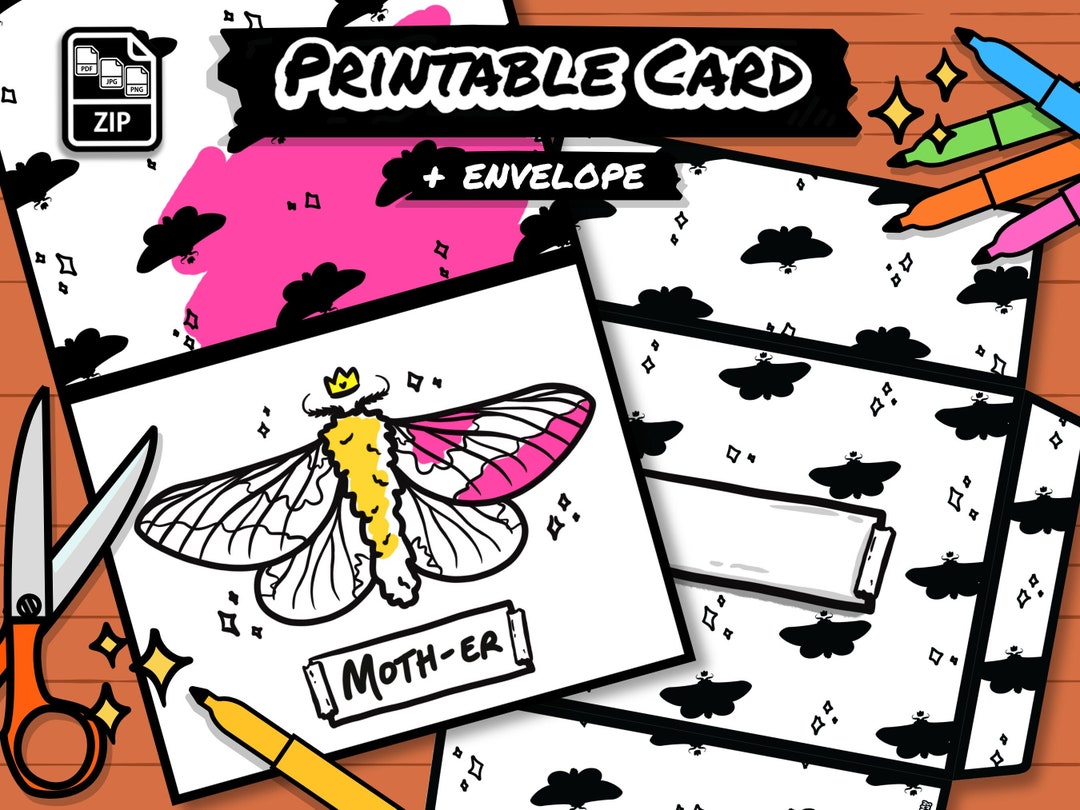 Rosy Maple Mother's Day Card Coloring Activity, Printable Moth Card ...