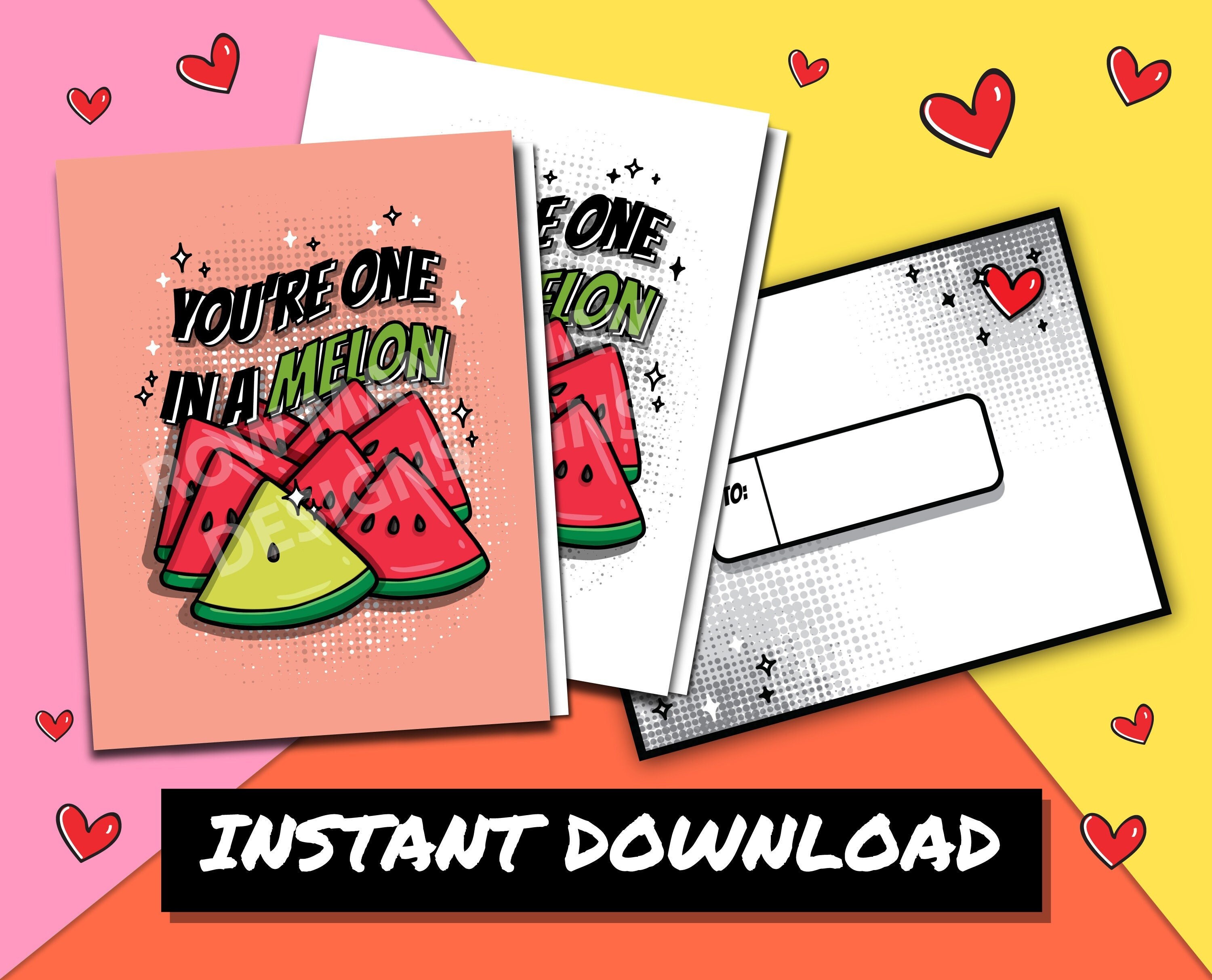 You're One in A Melon Printable Love Card Punny - Etsy