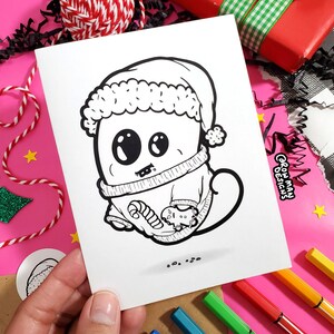 Cute Christmas Coloring Cards, Festive DIY Christmas Holiday Card Pack ...