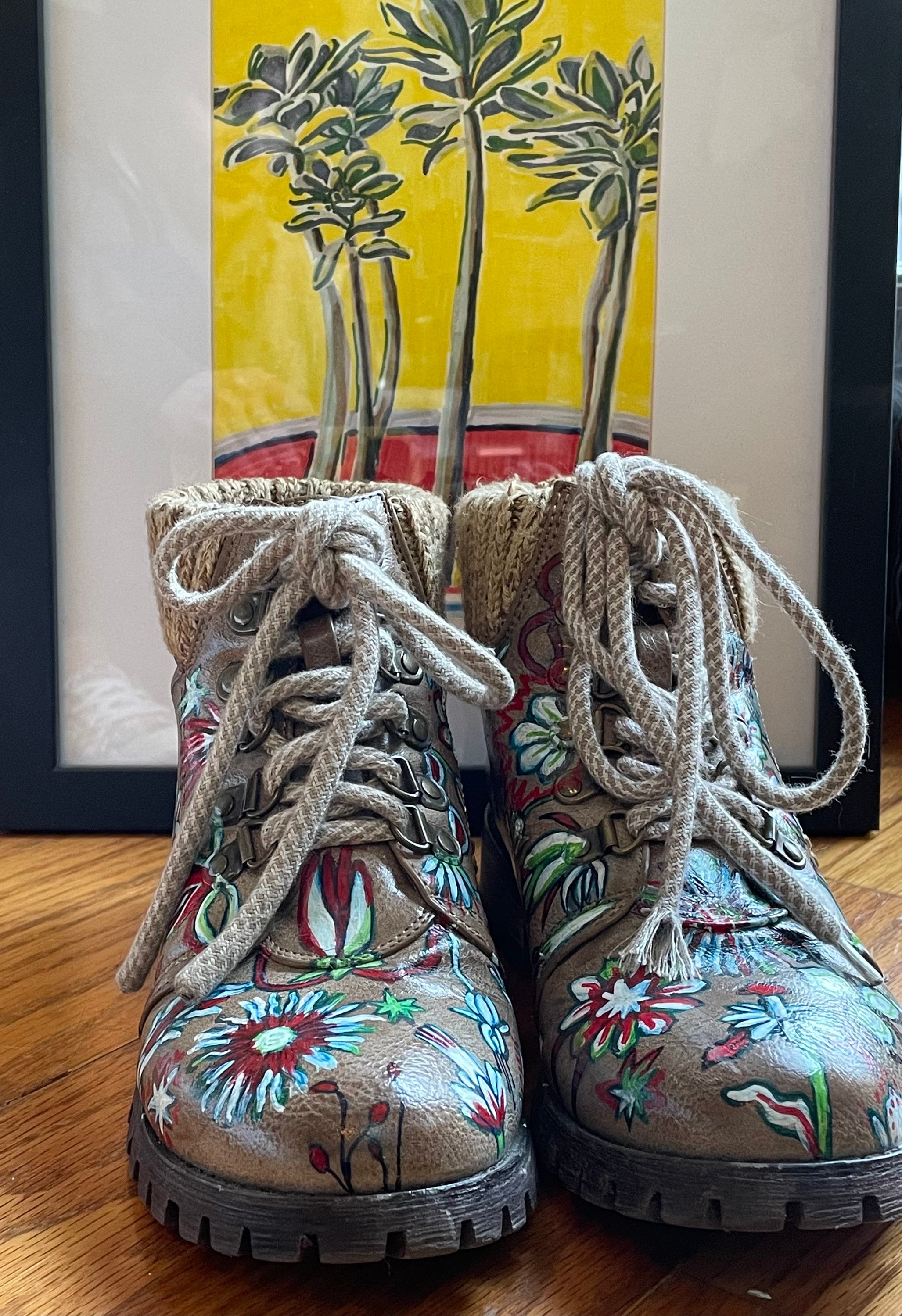 Hand-painted Up-cycled Nature Boots - Etsy
