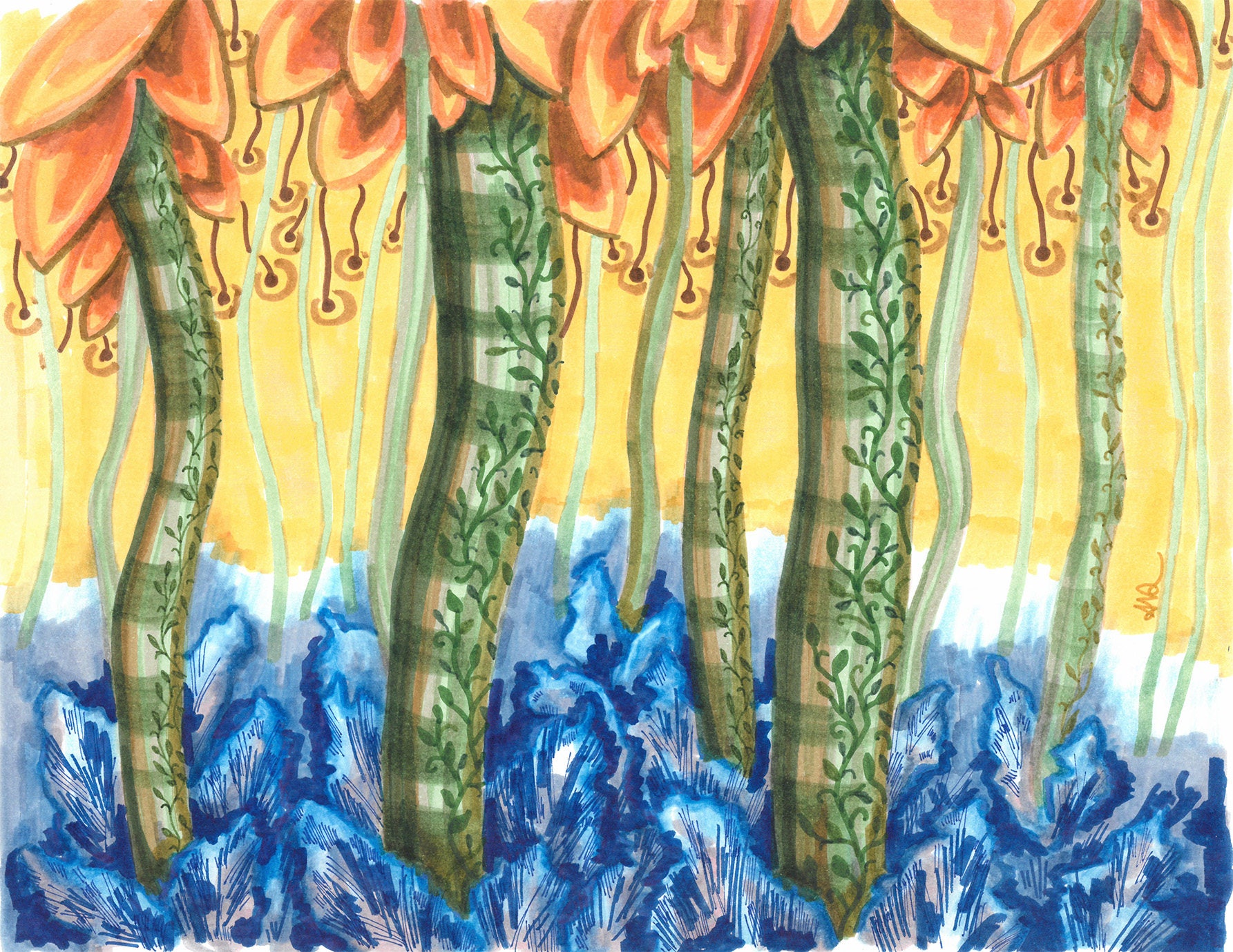 Botanical Wood Marker Drawing - Digital Print - Art, Surreal, Fantasy ...
