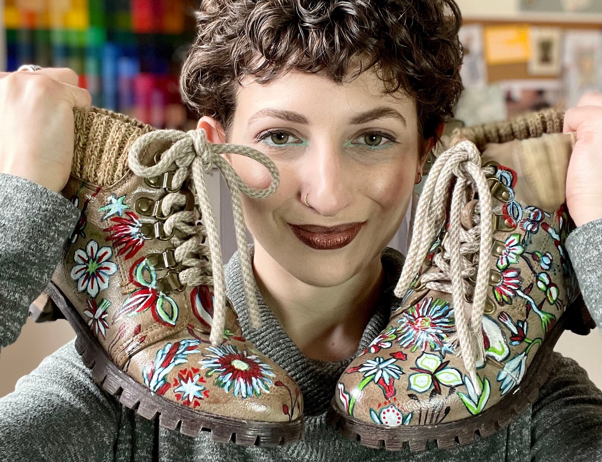 Hand-painted Up-cycled Nature Boots - Etsy