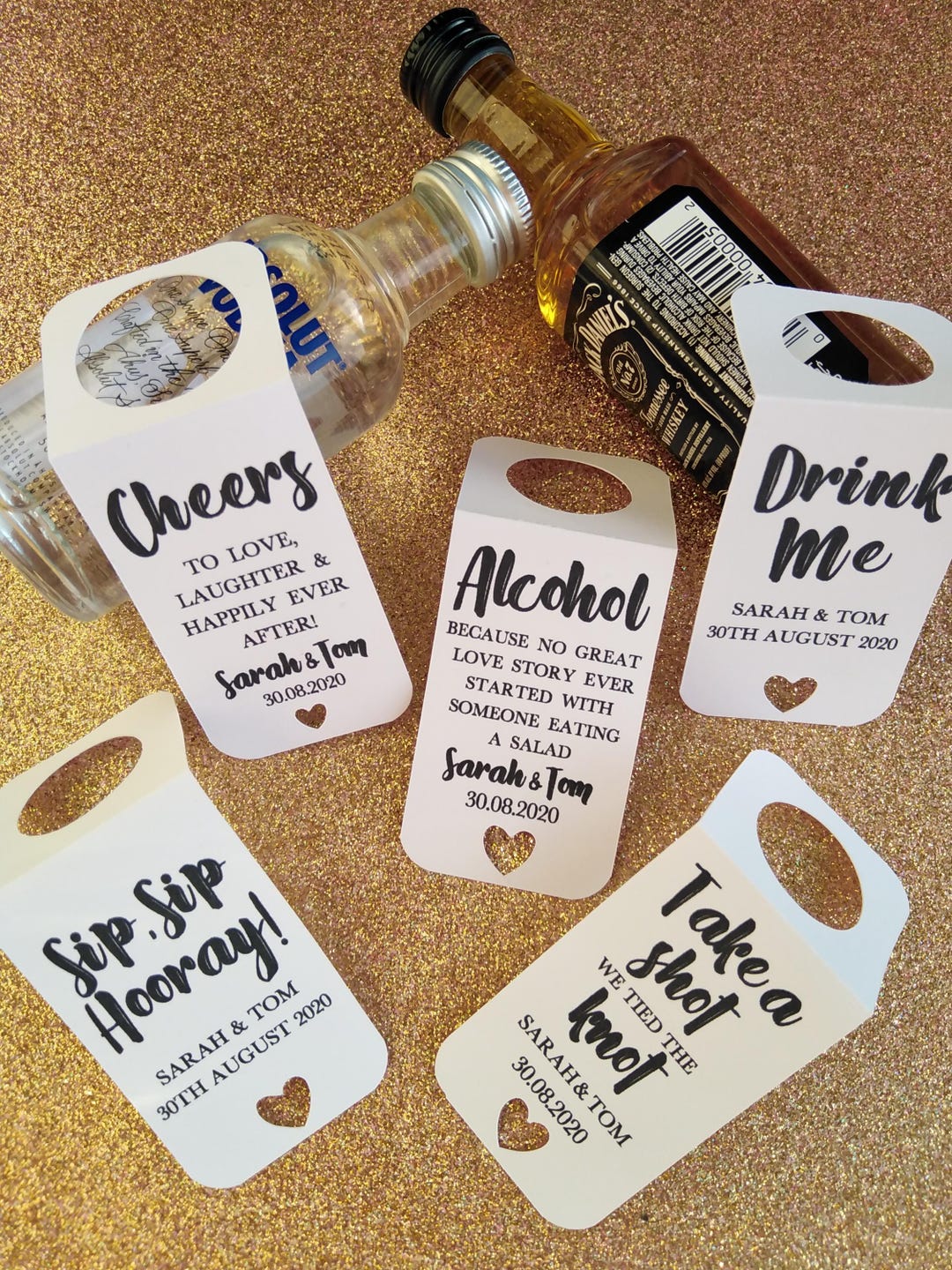 Personalised Wedding Favour Tags: Miniature Alcohol Bottle Labels - Etsy