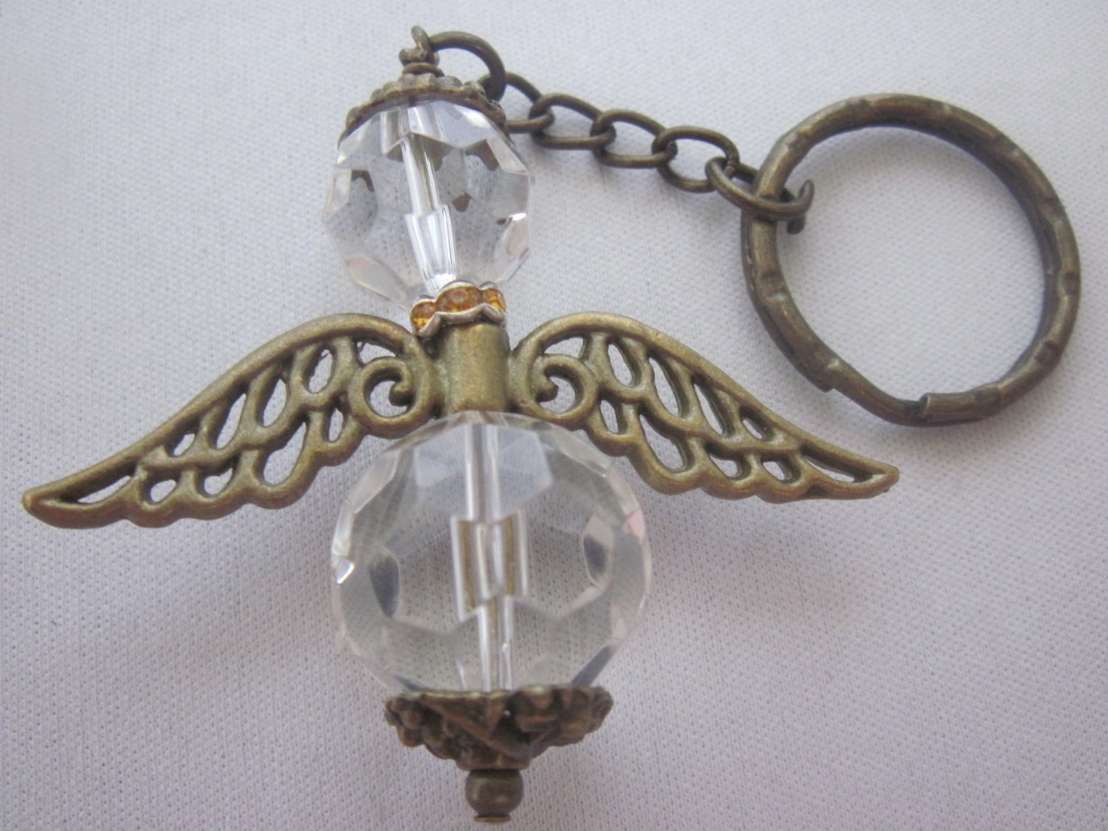 Clear Beaded Bronze Guardian Angel Key Chain Faith | Etsy