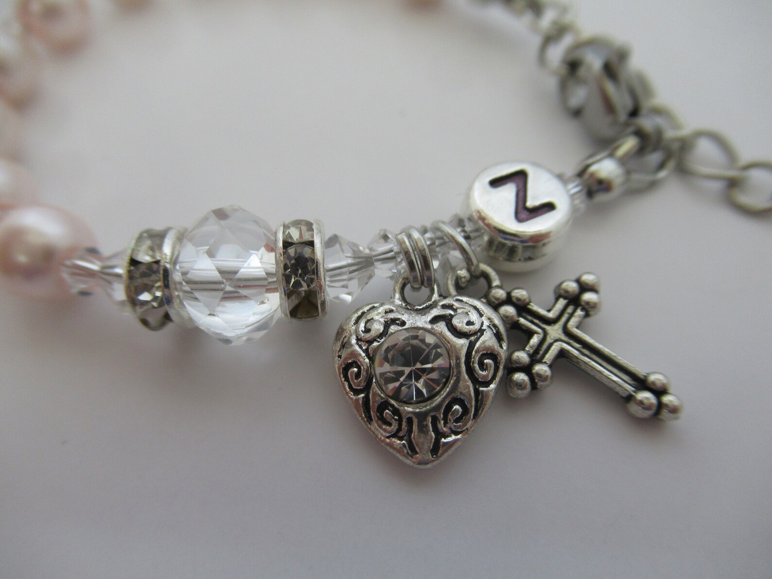 Soft Pink Mini Rosary and Bracelet Girl Glass Pearl Rosary Set, Grow ...