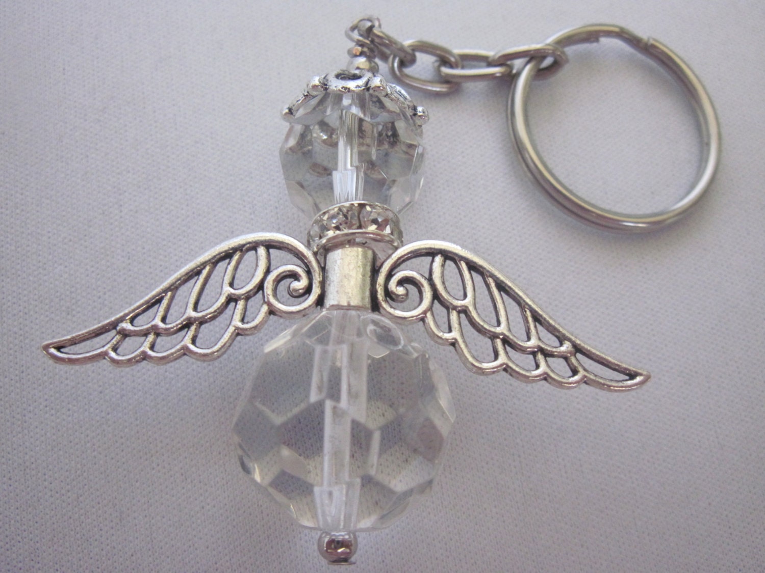 Clear Beaded Silver Guardian Angel Key Chain Faith | Etsy