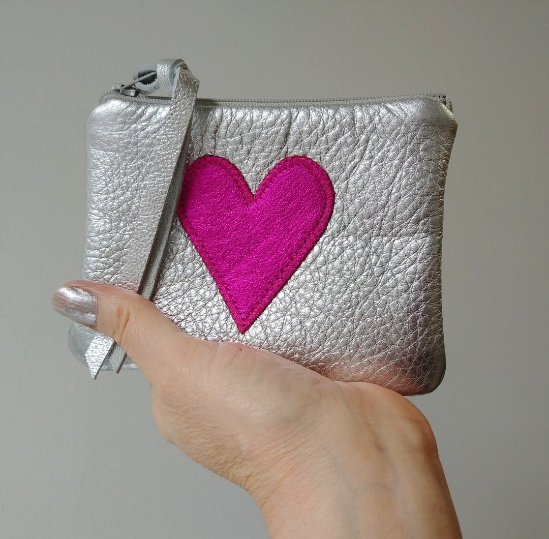 Silver/fuchsia Metallic Leather Heart Pouch 4x5, Fuchsia Lightning Bolt ...