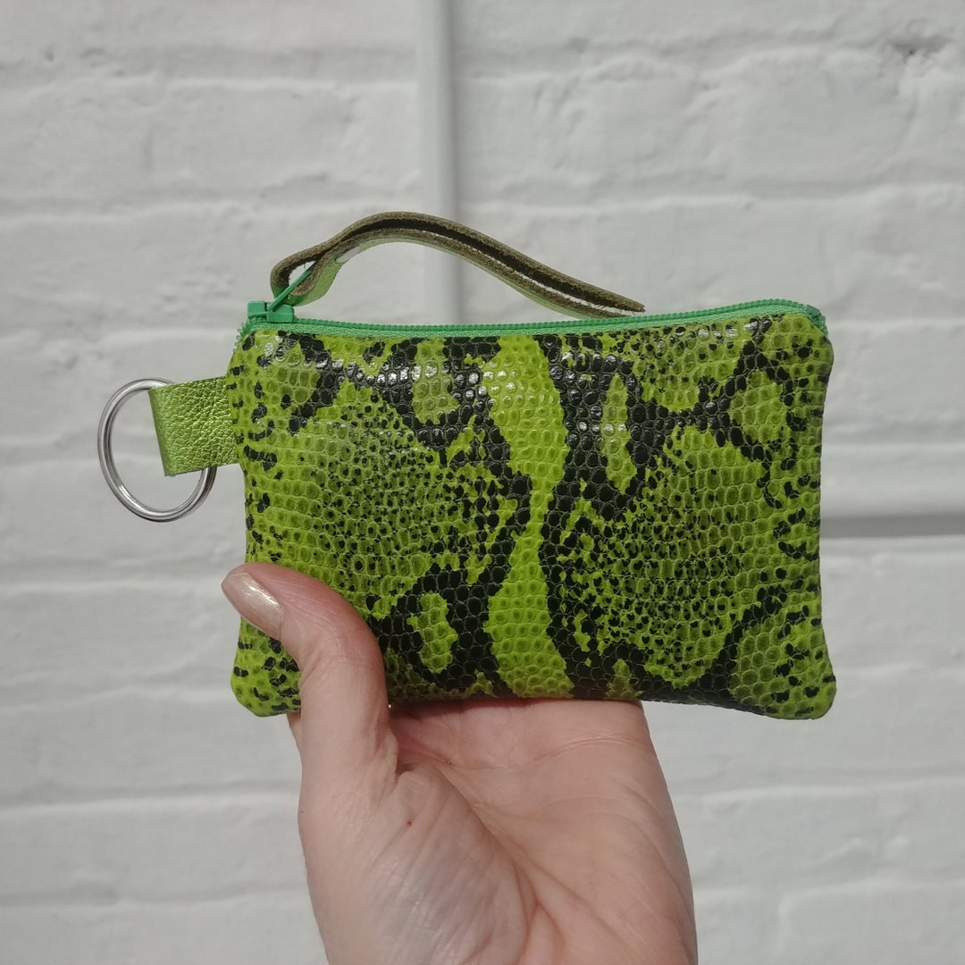 Lime Green Faux Snake, Leather Keychain Wallet, Card Holder, Coin Purse ...