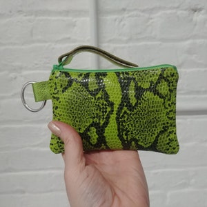 Green Leather Keychain Wallet, Faux Snake, Card Holder, Coin Purse ...