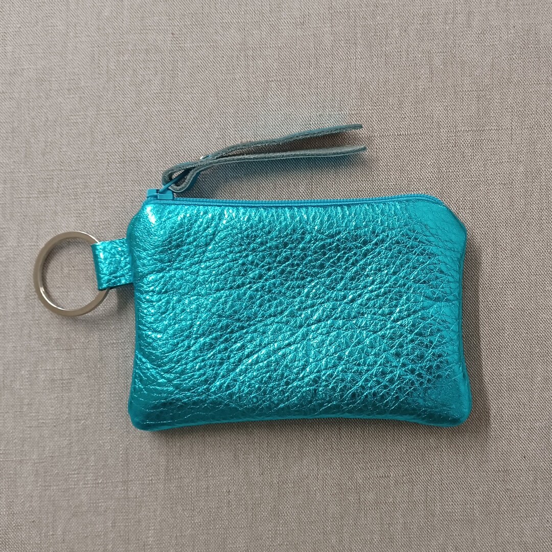 Metallic Leather Keychain Pouch in Turquoise Blue, Hot Pink, Keyring ...