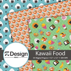 Cute Japanese Food 12"x12" Digital Paper 10 Pack | Kawaii Japanese Food ...
