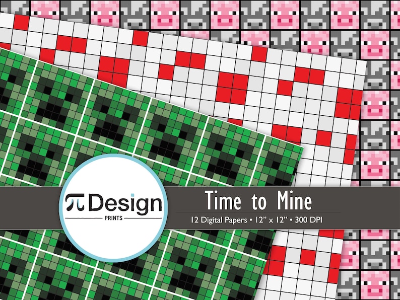 Mining Video Game 12"x12" Digital Paper | Creeper Seamless Pattern ...