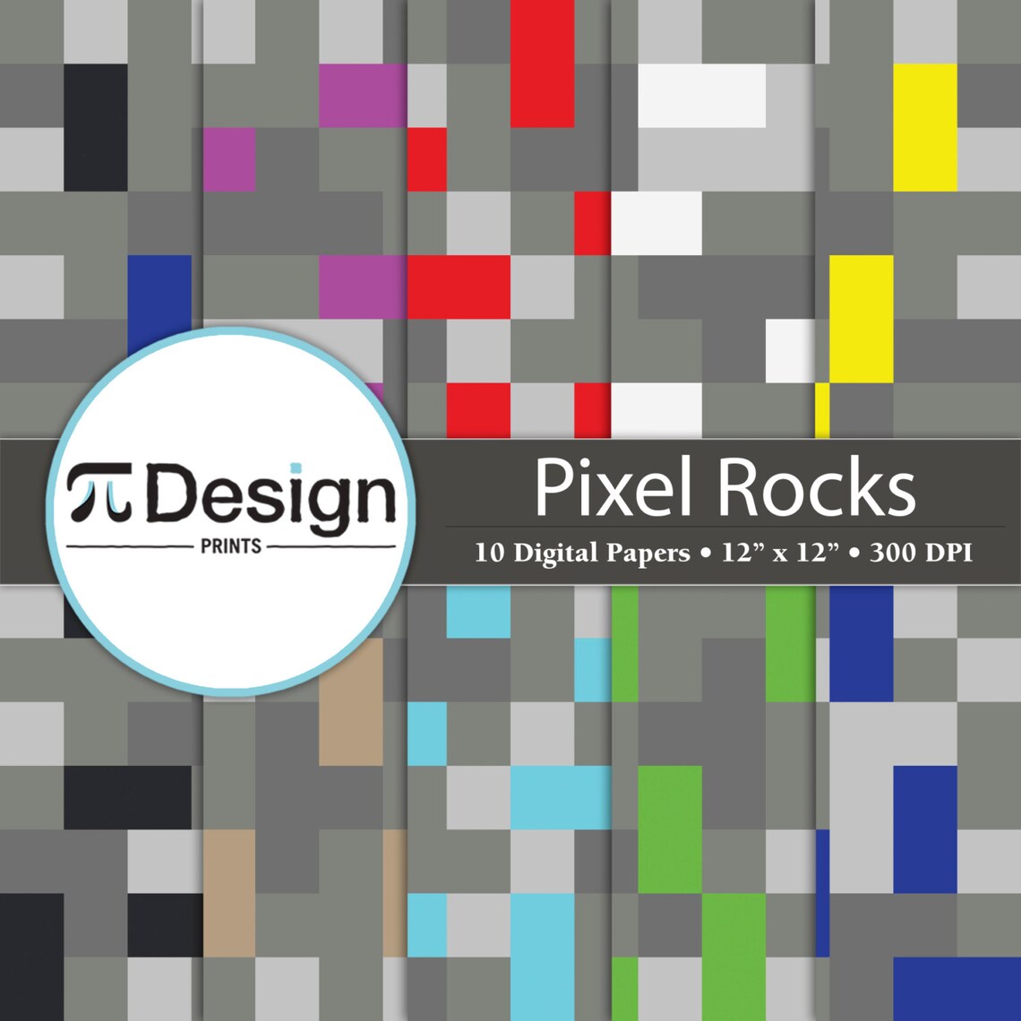 Pixel Rocks 12x12 Digital Paper Pack Set of 10 | Etsy