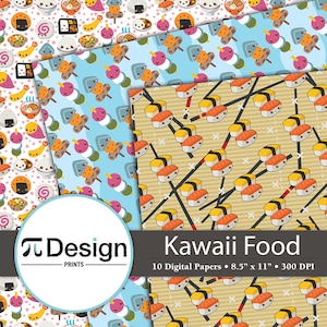 Kawaii Food 8.5"x11" Digital Paper 10 Pack | Japanese Food Kawaii ...