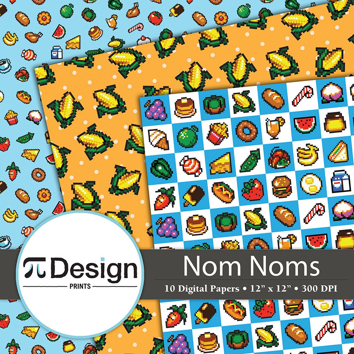 Cute Pixel Food 12"x12" Digital Paper Pack of 10 | Seamless Pattern ...