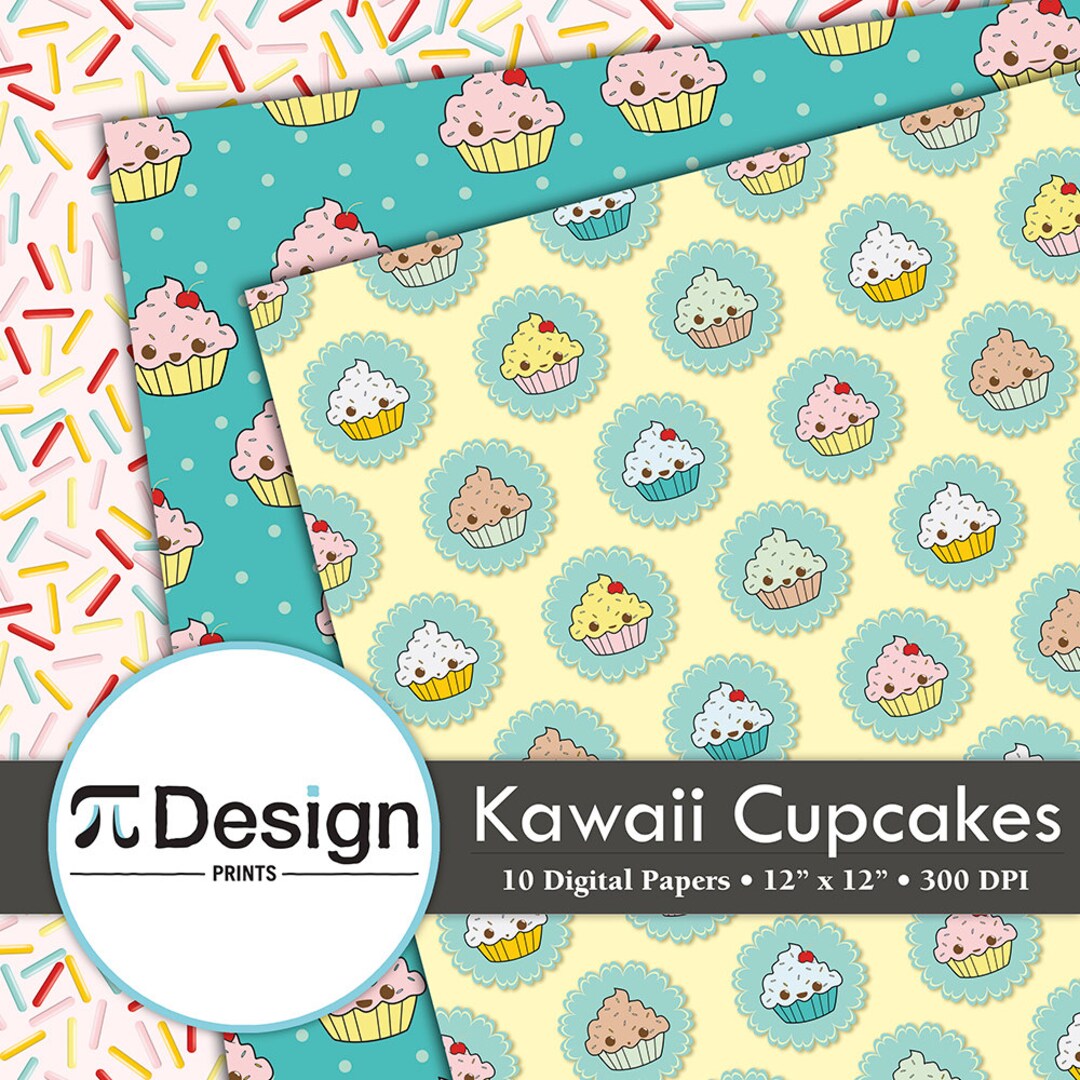 Kawaii Cupcakes 12"x12" Digital Paper Pack of 10 | Seamless Pattern ...