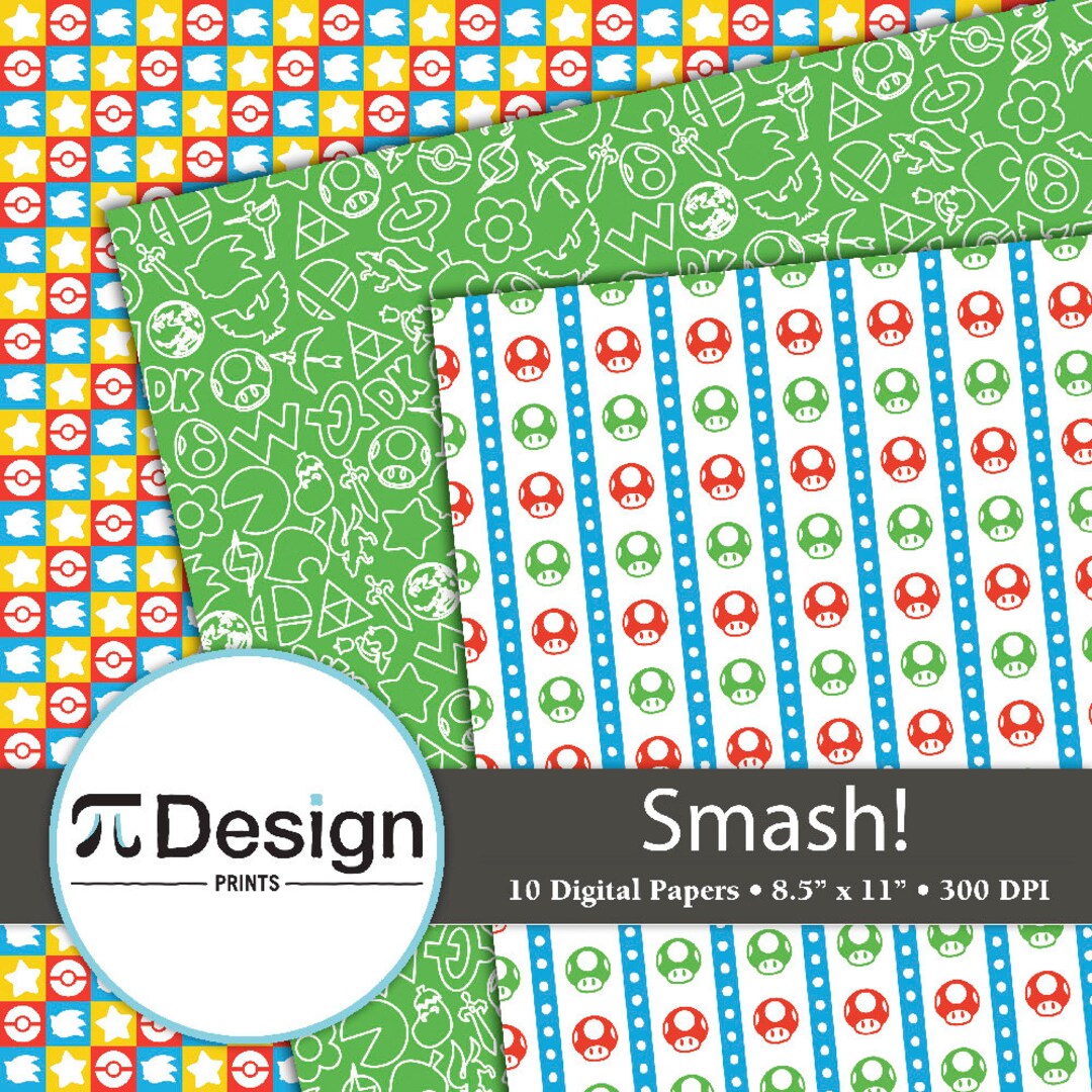 Ssbs 8.5"x11" Digital Paper 10 Pack | Video Game Pattern Paper | Gaming ...