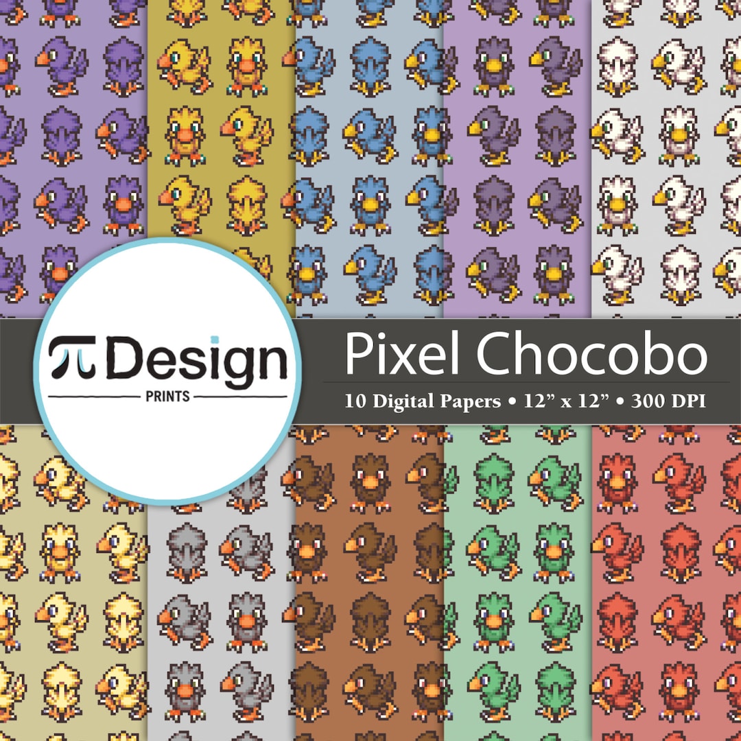 Pixel Chocobo 12"x12" Digital Paper Pack of 10 | FFX | Video Game Paper ...
