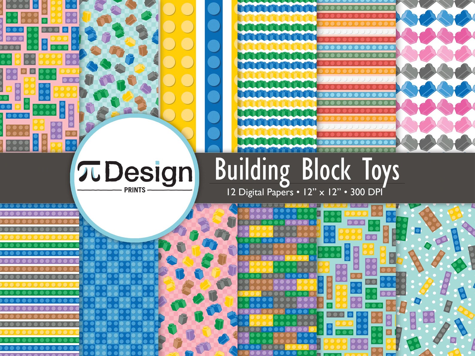 12"x12" Pastel Building Block Toys Digital Paper 12 Pack | Kid's ...