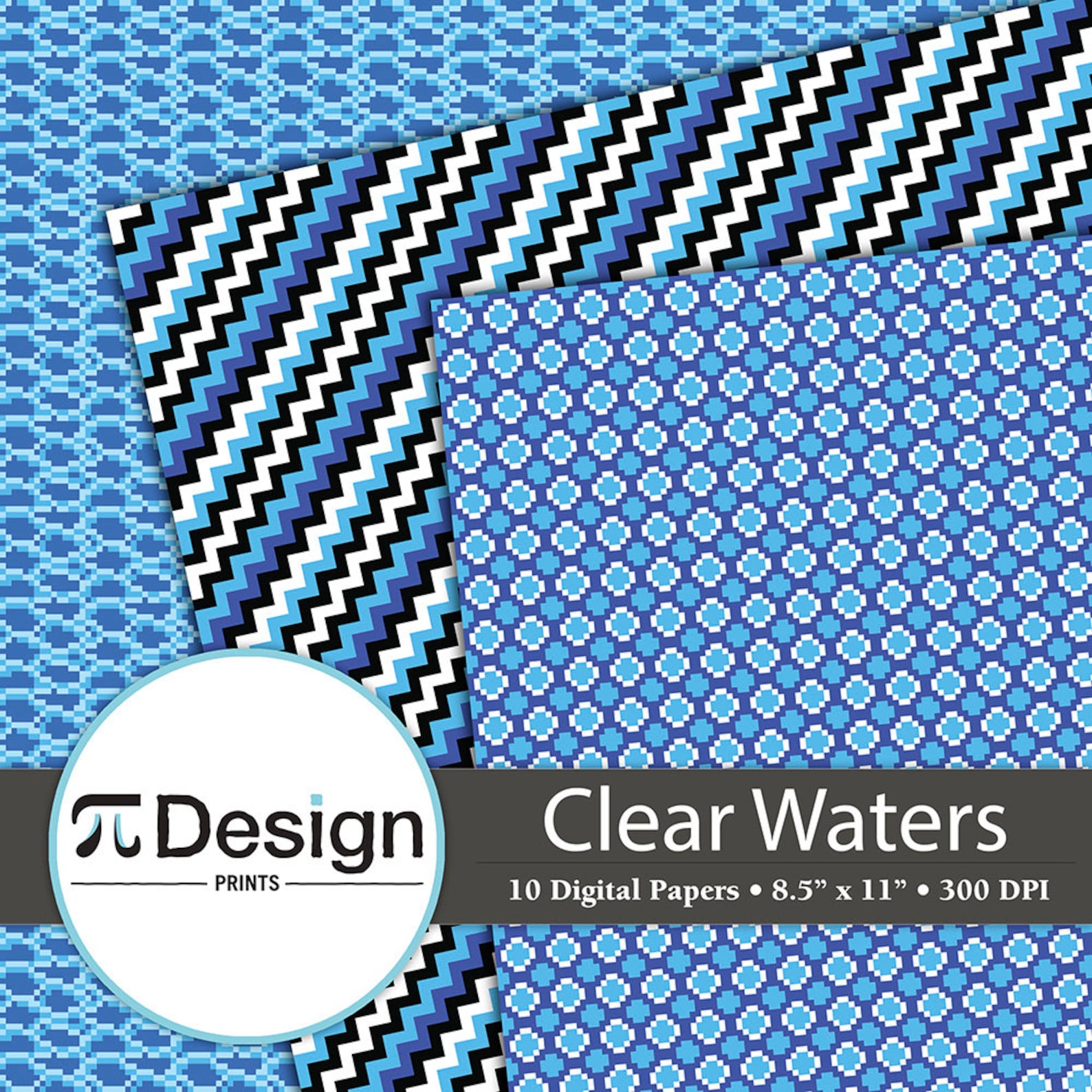 Pixel Water Texture 8.5x11 Digital Paper Pack Set - Etsy