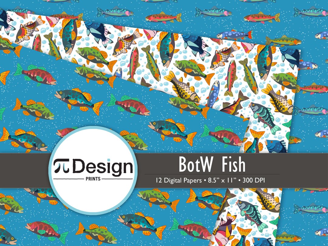 8.5"x11" Botw Fish Digital Paper 12 Pack | Video Game Patterns for ...