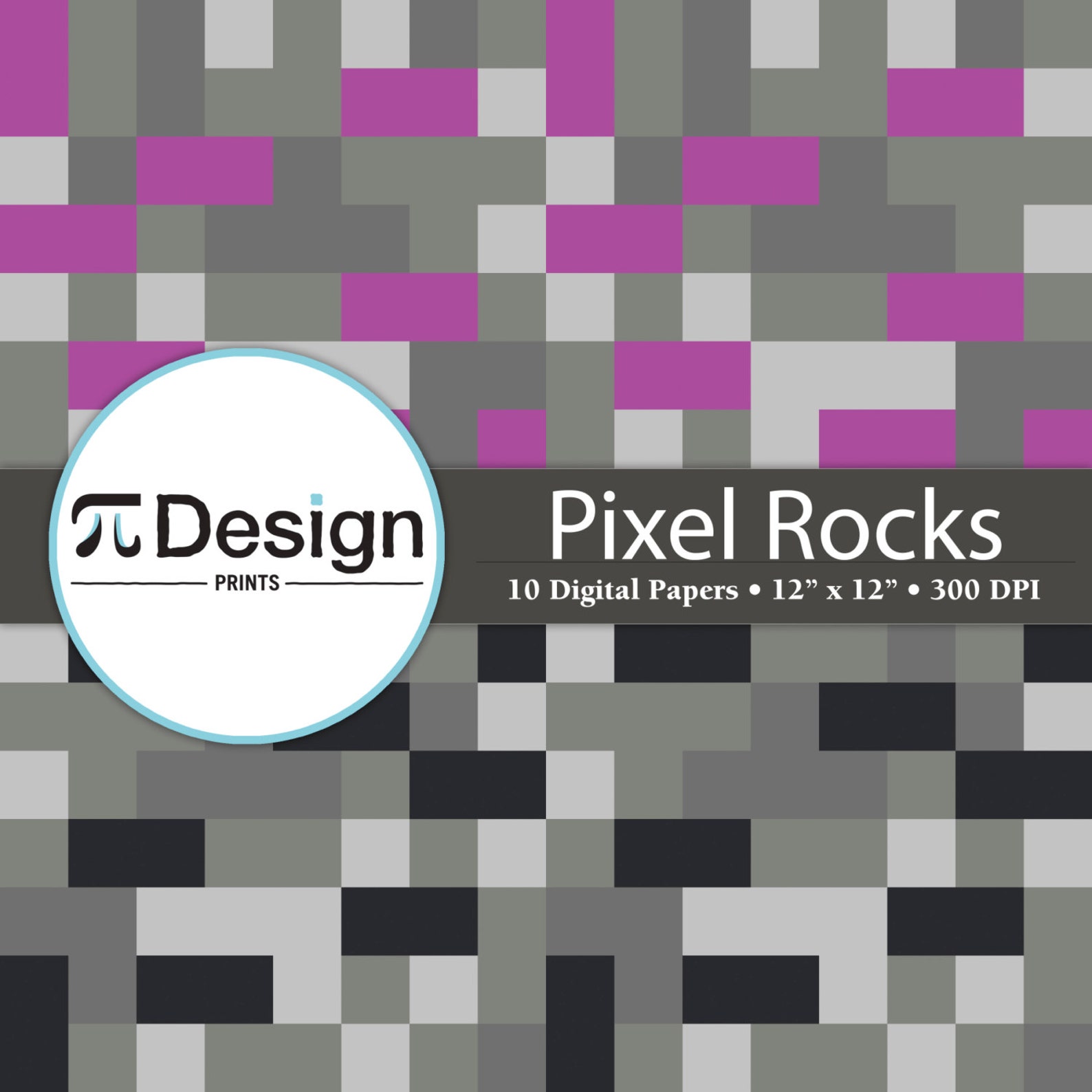 Pixel Rocks 12x12 Digital Paper Pack Set of 10 | Etsy