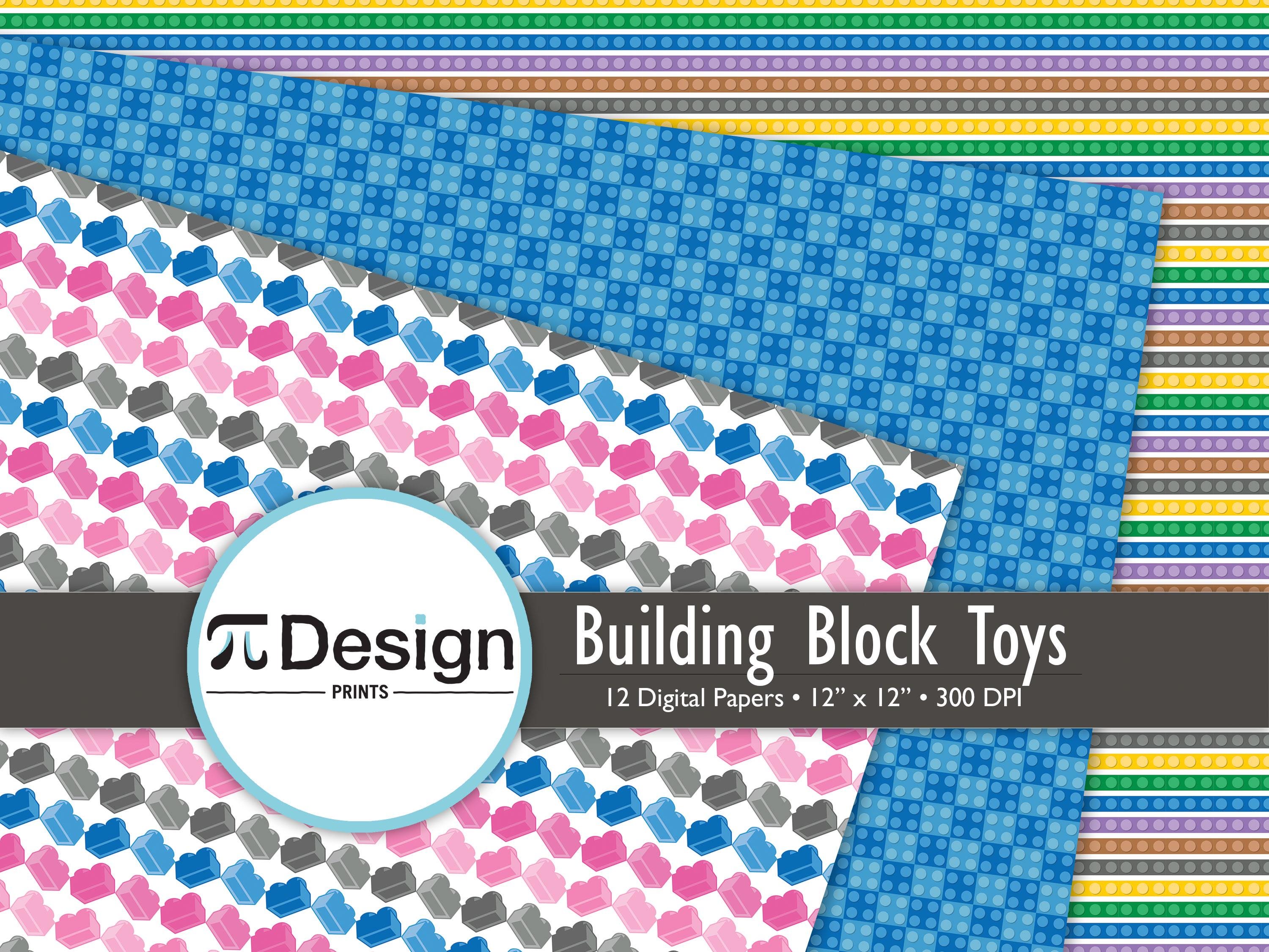 12"x12" Pastel Building Block Toys Digital Paper 12 Pack | Kid's ...