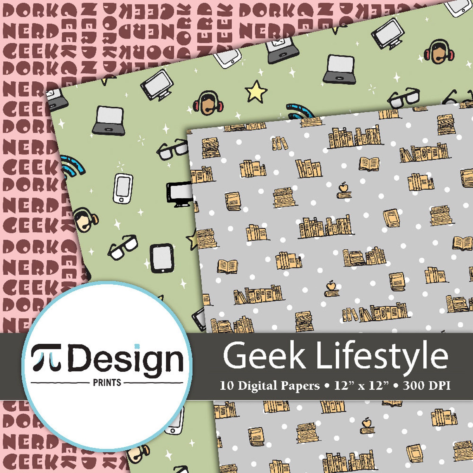 12"x12" Geek Lifestyle Digital Paper 10 Pack | Cats | Coffee | Video ...