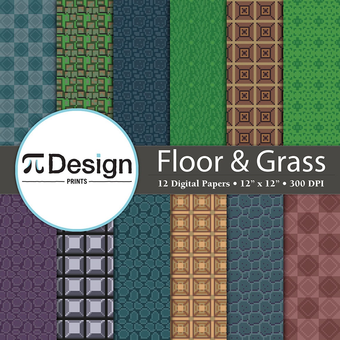 Texture Floor Tiles and Grass Pattern 12x12 | Etsy