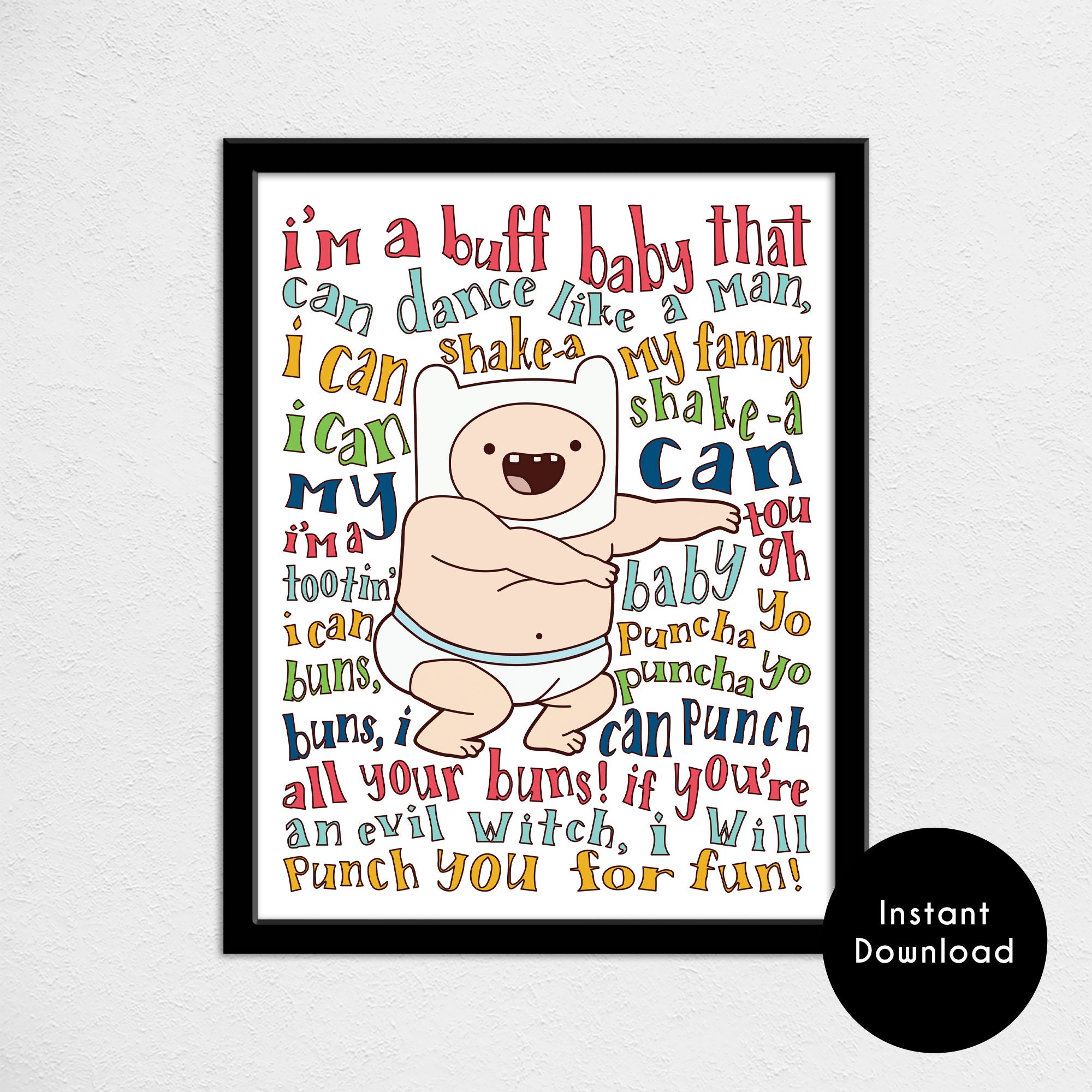 Baby Finn Dance Song Print | Puncha Yo Buns Song Lyric Poster | Wall ...