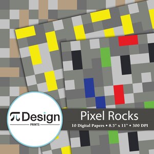 Pixel Rocks 8.5"x11" Digital Paper Pack Set of 10 | Video Game Ore ...