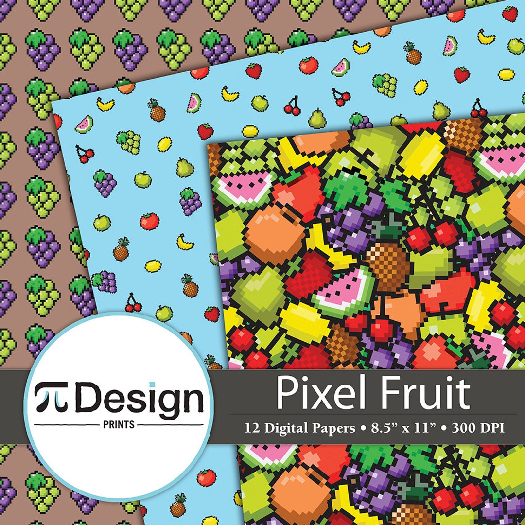 8.5"x11" Cute Pixel Fruit Digital Paper Pack of 12 | Seamless Pattern ...