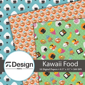Kawaii Food 8.5"x11" Digital Paper 10 Pack | Japanese Food Kawaii ...
