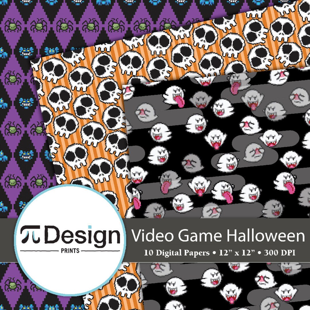 12"x12" Pixel Video Game Halloween Digital Paper Pack of 10 | Boo Ghost ...