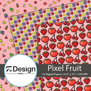 8.5"x11" Cute Pixel Fruit Digital Paper Pack of 12 | Seamless Pattern ...