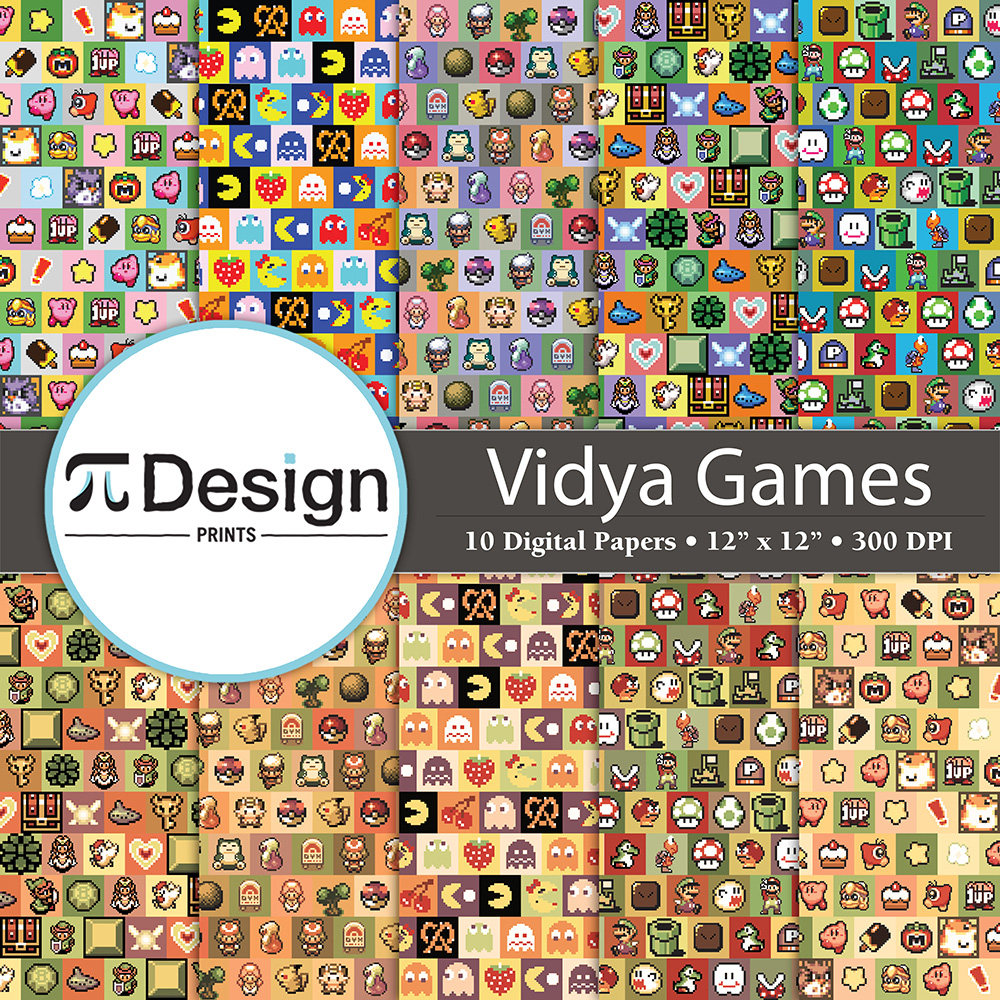 Video Game 12"x12" Digital Scrapbook Paper Pack Set of 10 | Party ...