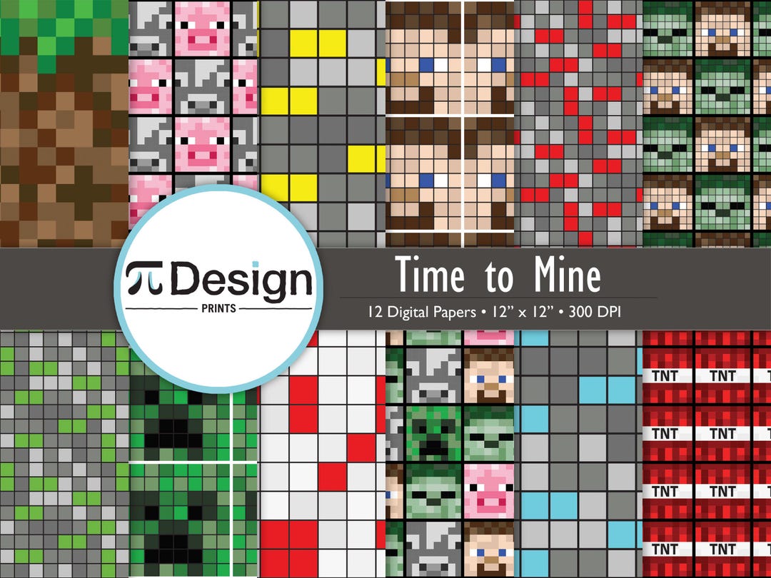 Mining Video Game 12"x12" Digital Paper | Creeper Seamless Pattern ...