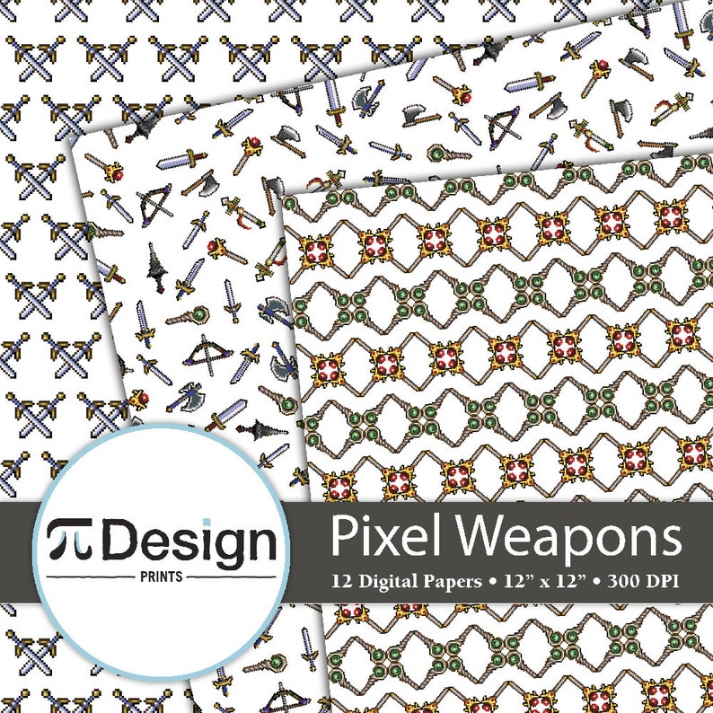Pixel Weapons 12"x12" Digital Paper Pack 0f 12 | Video Game Digital ...