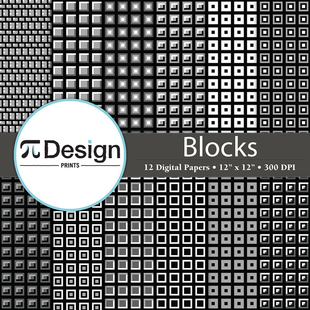 Black and White Blocks 12" X 12" Paper Pack of 12 | Digital Paper ...