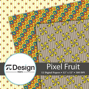 Pixel Fruit 12"x12" Digital Paper Pack of 12 | Seamless Pattern ...