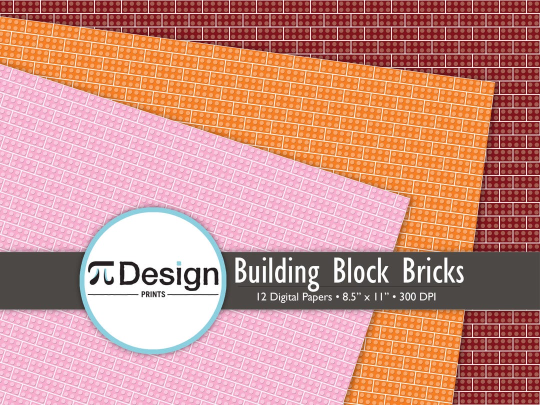 8.5"x11" Building Block Bricks Digital Paper 12 Pack | Interlocking ...