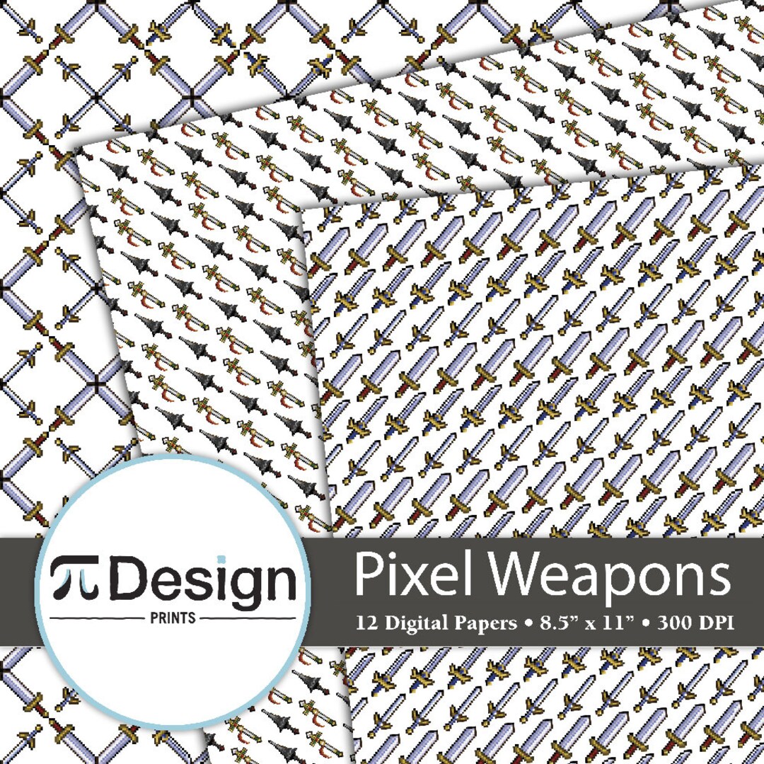 Pixel Sword 8.5x11 Digital Paper Pack of 12 Pixel Weapon Digital Paper ...