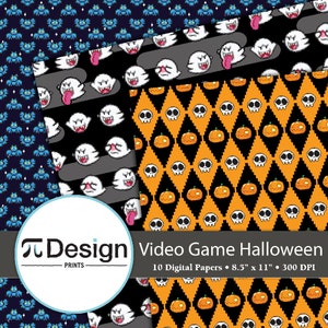 8.5"x11" Video Game Halloween Digital Paper Pack of 10 | Pixel ...