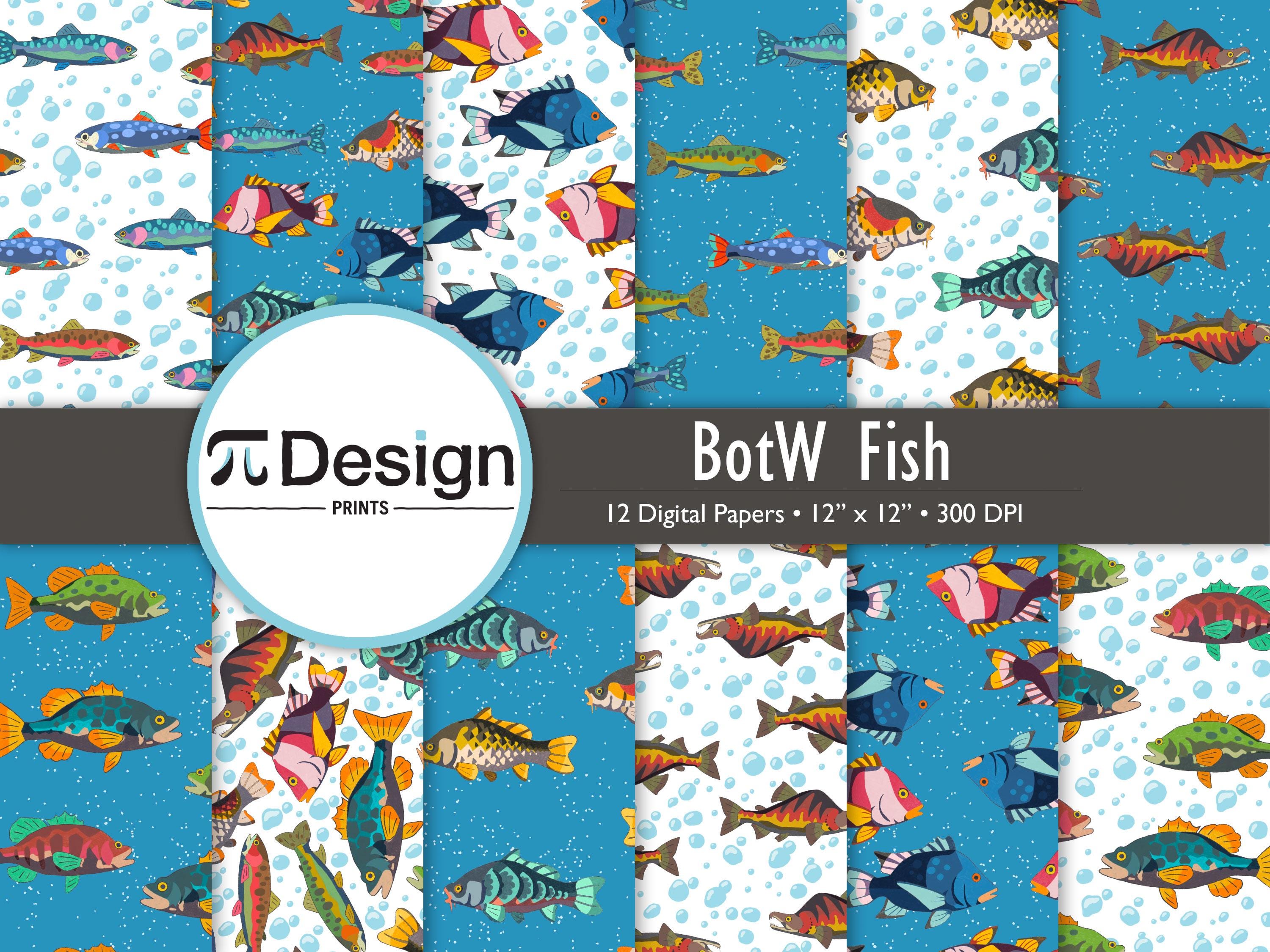 12"x12" Botw Fish Digital Paper 12 Pack | Video Game Seamless Patterns ...