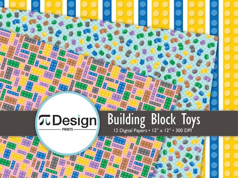 12"x12" Pastel Building Block Toys Digital Paper 12 Pack | Kid's ...