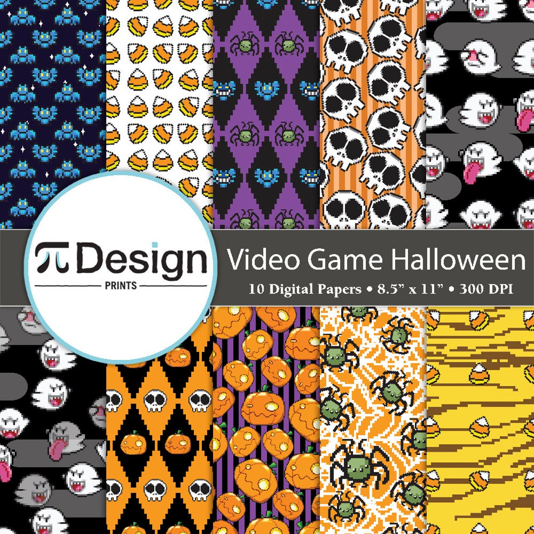 8.5"x11" Video Game Halloween Digital Paper Pack of 10 | Pixel ...