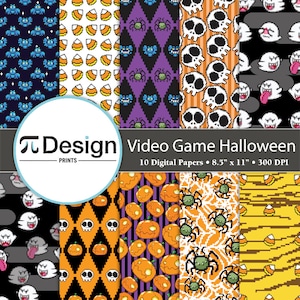 8.5"x11" Video Game Halloween Digital Paper Pack of 10 | Pixel ...