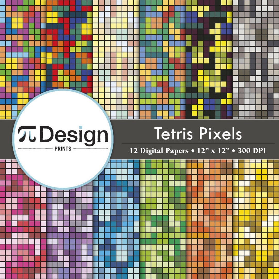 Tetris Pixels Inspired 12 X 12 Paper Pack of 12 Digital Paper Retro ...