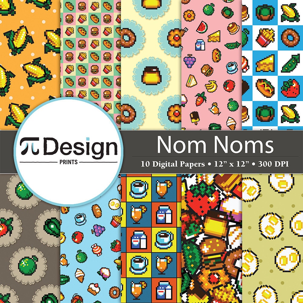 Cute Pixel Food 12"x12" Digital Paper Pack of 10 | Seamless Pattern ...