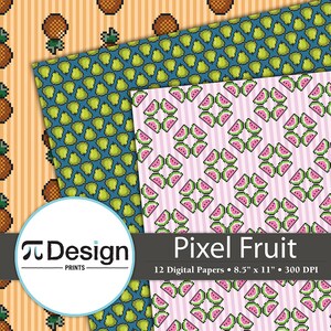 8.5"x11" Cute Pixel Fruit Digital Paper Pack of 12 | Seamless Pattern ...